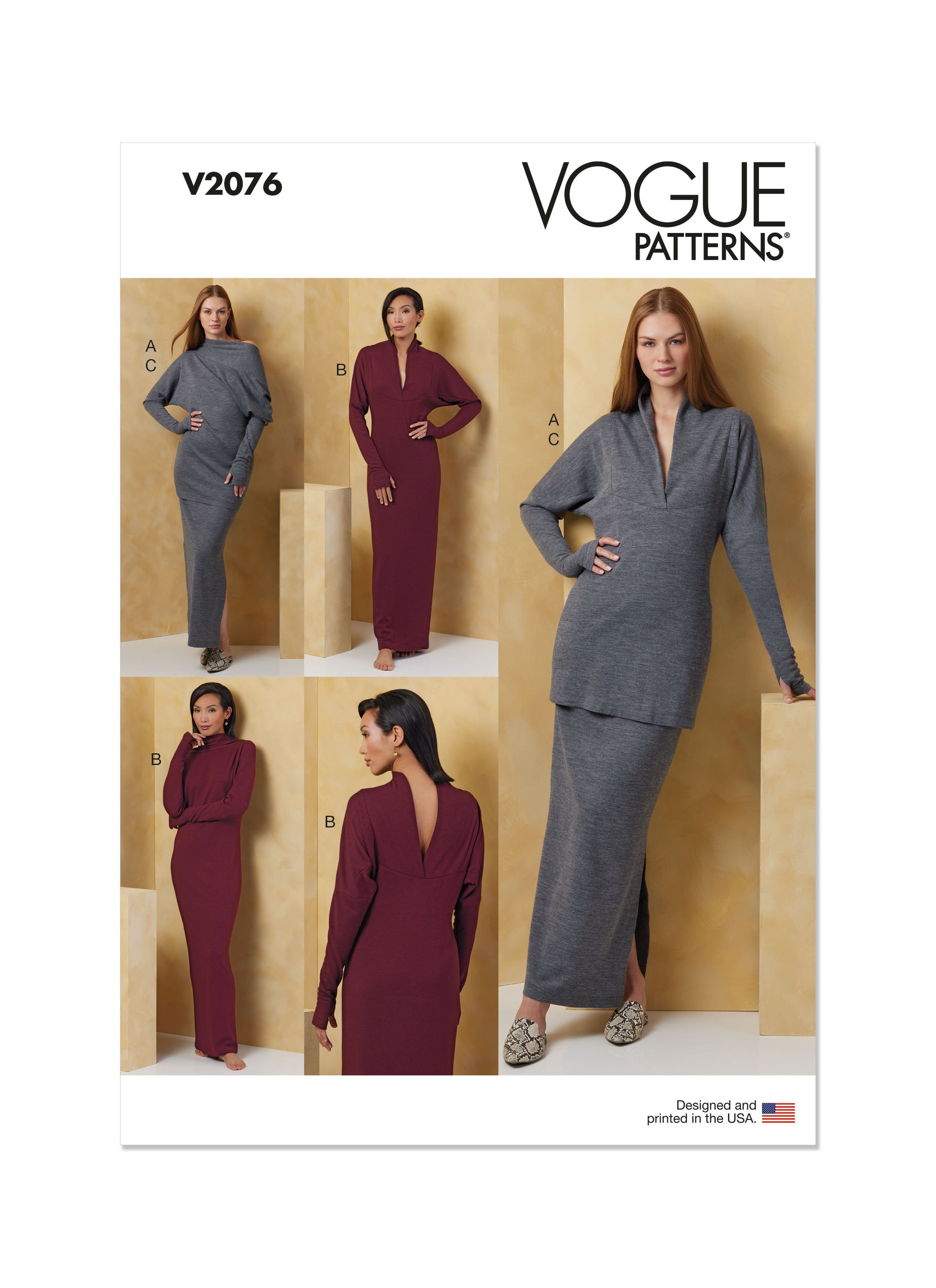 Vogue Pattern V2076 Misses' Knit Dress and Top Worn Front and Back and ...