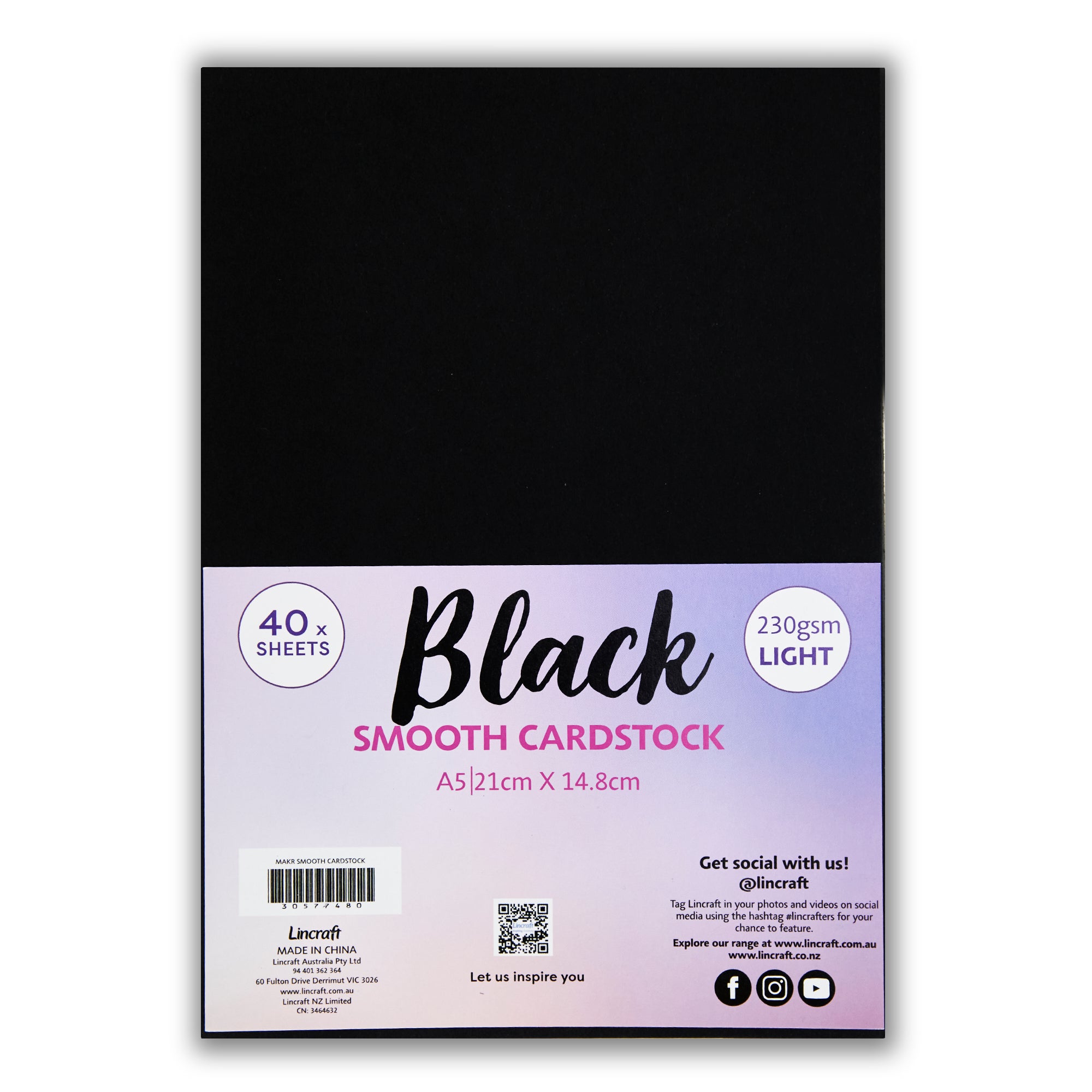 Makr Smooth Lightweight Cardstock, Black- A5 – Lincraft New Zealand